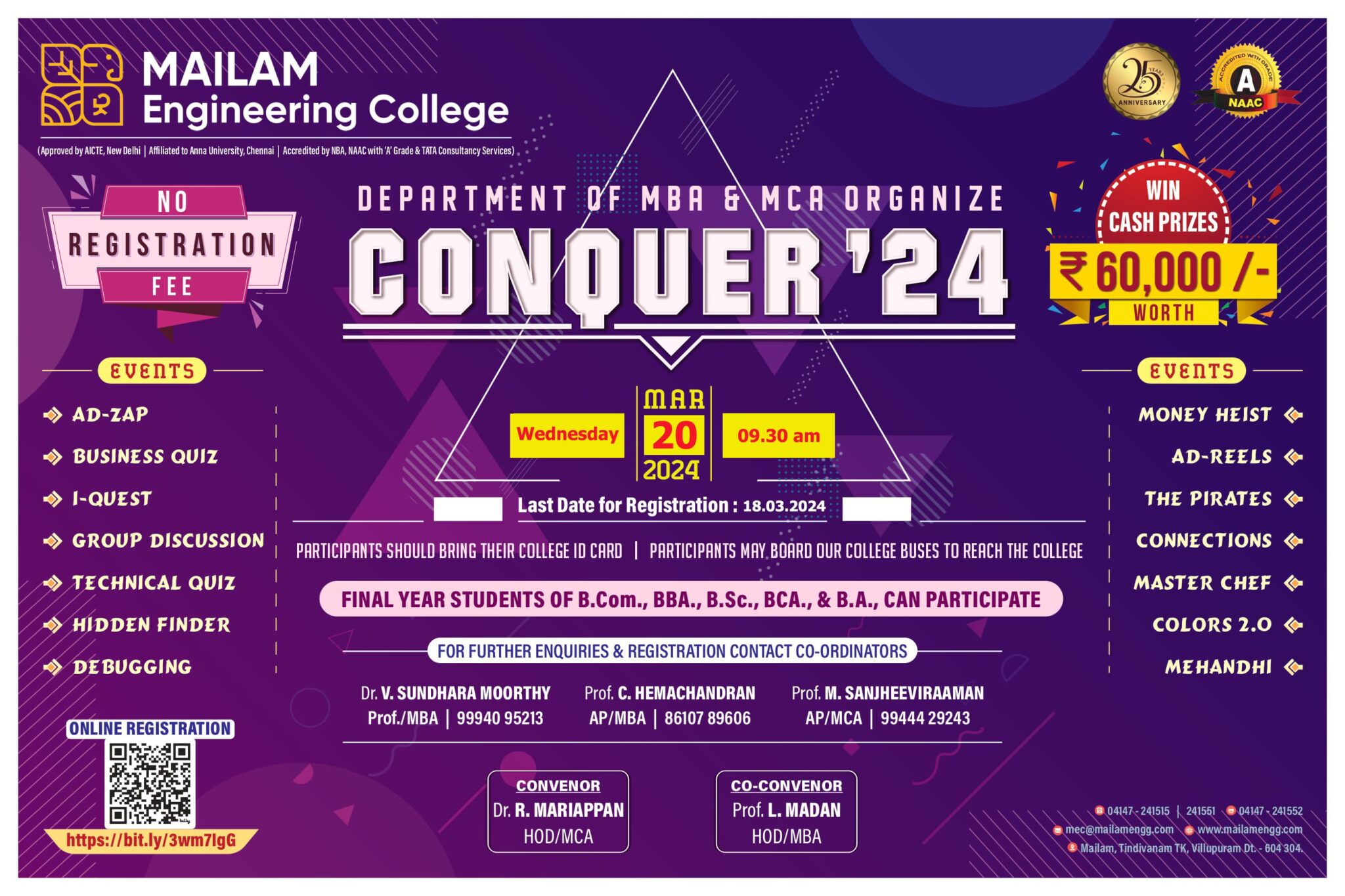 Conquer 24 Poster | Mailam Engineering College