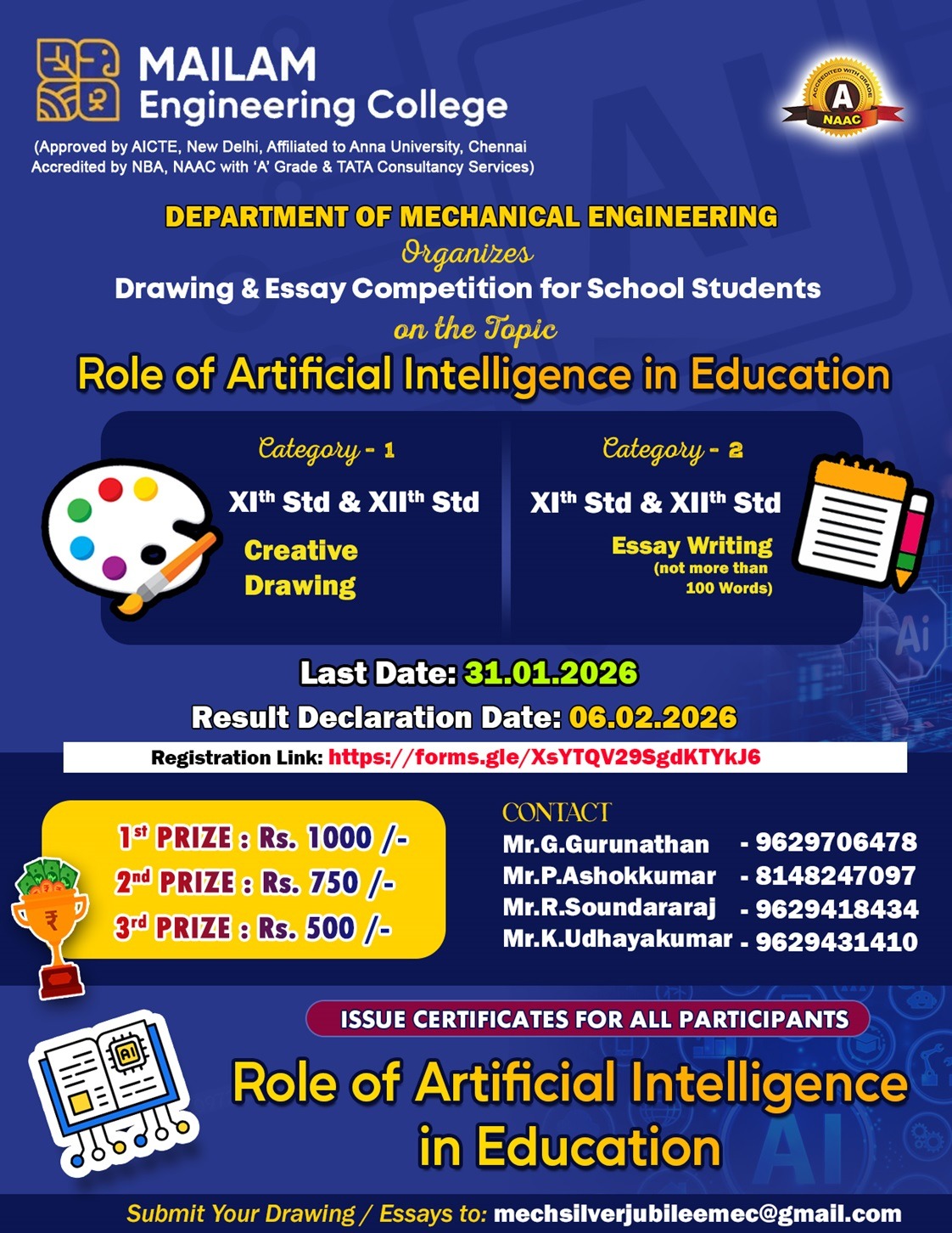 School Students Competition on Creative Drawing and Essay Writing - MEC